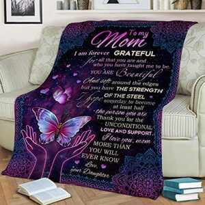 to My Mom Gifts Blanket Flower Butterfly Ultra-Soft Micro Fleece Throw Blankets, Gifts for Mothers Day for Mom from Daughter| from Daughter Son Gift Birthdays Bed Sofa Travel Warm Love Fuzzy 60 x50