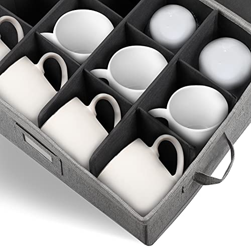 VTVT Cup and Mug Storage Box with dividers,Protects for 12 Coffee Mugs and Tea Cups,Hard Shelled for Glassware Moving (Cups Storage)