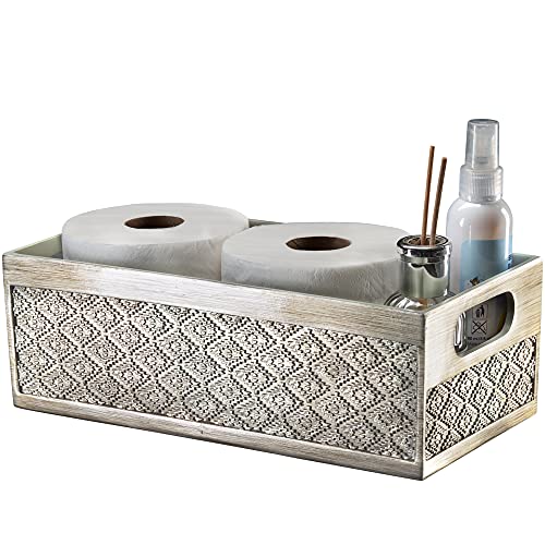 Dublin Bathroom Decor Box Toilet Paper Holder Storage Basket - Decorative Toilet Tank Topper Bathroom Storage Organizer - Bathroom Sink Organizer Countertop Container, Modern Gray and Silver Look.