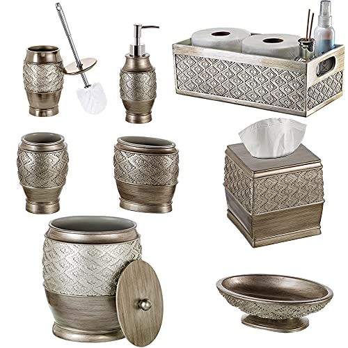 Dublin Bathroom Decor Box Toilet Paper Holder Storage Basket - Decorative Toilet Tank Topper Bathroom Storage Organizer - Bathroom Sink Organizer Countertop Container, Modern Gray and Silver Look.