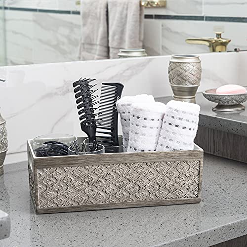 Dublin Bathroom Decor Box Toilet Paper Holder Storage Basket - Decorative Toilet Tank Topper Bathroom Storage Organizer - Bathroom Sink Organizer Countertop Container, Modern Gray and Silver Look.