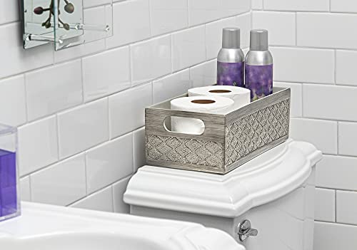 Dublin Bathroom Decor Box Toilet Paper Holder Storage Basket - Decorative Toilet Tank Topper Bathroom Storage Organizer - Bathroom Sink Organizer Countertop Container, Modern Gray and Silver Look.