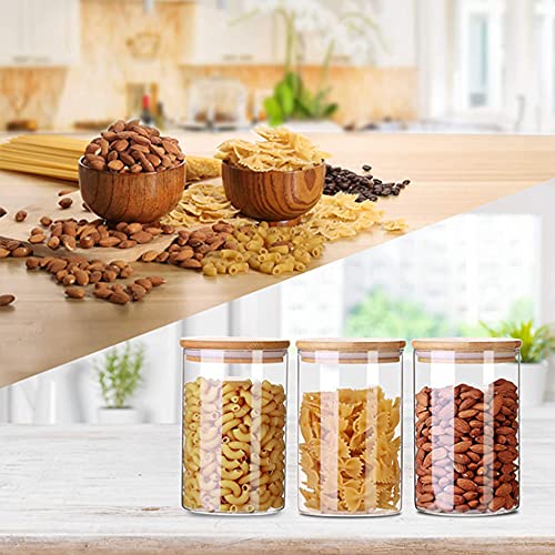 ENLOY Glass Food Storage Jars, 3-Piece Glass Canisters Food Storage Containers with Airtight Bamboo Wooden Lid For Sugar, Flour, Tea, Candy, Cookie, Spice and More, 32 OZ (950 ML)