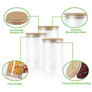 ENLOY Glass Food Storage Jars, 3-Piece Glass Canisters Food Storage Containers with Airtight Bamboo Wooden Lid For Sugar, Flour, Tea, Candy, Cookie, Spice and More, 32 OZ (950 ML)