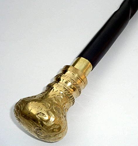 Vintage Brass Ball Head Handle Victorian Style Wooden Stick Walking Shaft Cane (3 Fold Wooden Walking Cane )