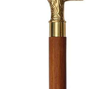 Vintage Wooden Walking Stick Cane with Classic Vintage Carved Brass Handle