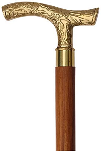 Vintage Wooden Walking Stick Cane with Classic Vintage Carved Brass Handle