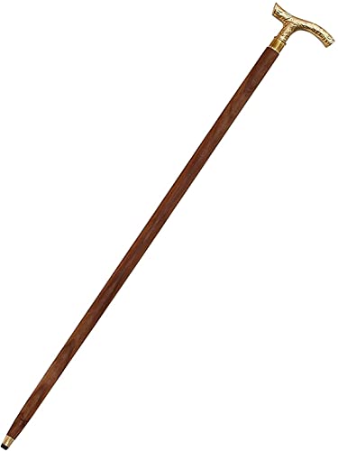 Vintage Wooden Walking Stick Cane with Classic Vintage Carved Brass Handle