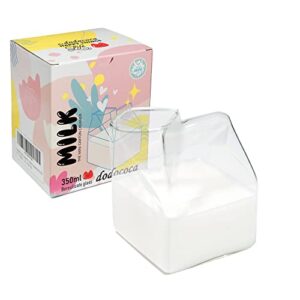 glass milk carton creamer pitcher cute clear kawaii milk carton cup mini creamer pitcher container 12 oz, 1pcs