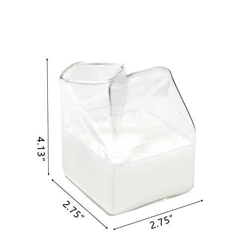 Glass Milk Carton Creamer Pitcher Cute Clear Kawaii Milk Carton Cup Mini Creamer Pitcher Container 12 Oz, 1Pcs