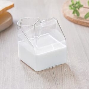 Glass Milk Carton Creamer Pitcher Cute Clear Kawaii Milk Carton Cup Mini Creamer Pitcher Container 12 Oz, 1Pcs