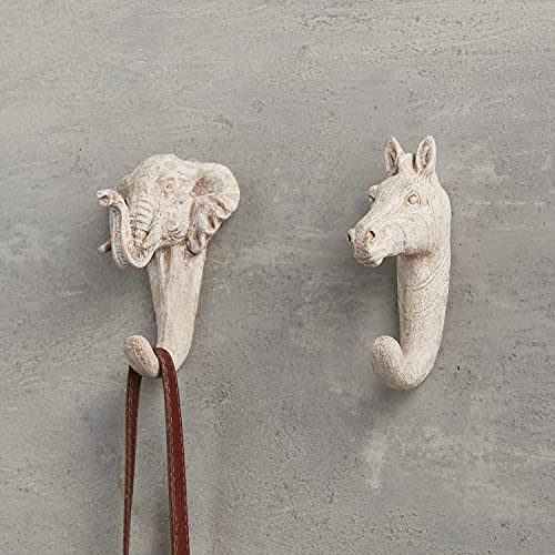 47th & Main Whitewashed Decorative Wall Hook, 4.72" Long, Elephant