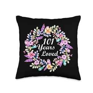 men women 101th birthday gift mom grandma 101 years old floral design 101th birthday throw pillow, 16x16, multicolor