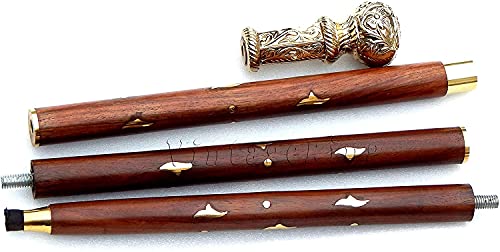 Brass Knob Designer Handle Vintage Style Wooden Walking Stick Cane Gift 3 Fold Wooden Walking Cane