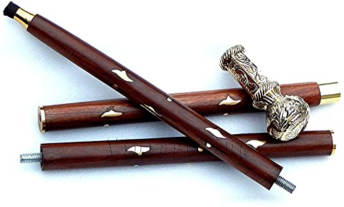 Brass Knob Designer Handle Vintage Style Wooden Walking Stick Cane Gift 3 Fold Wooden Walking Cane