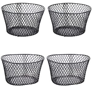 PROSPERITY DEVINE Small Vinyl-Coated Black Wire Baskets 2( Round) & 2(Oval) Wire Mesh Waste Basket for Organizing, Storage, Office, Class Rooms and More