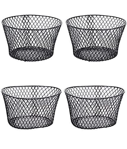 PROSPERITY DEVINE Small Vinyl-Coated Black Wire Baskets 2( Round) & 2(Oval) Wire Mesh Waste Basket for Organizing, Storage, Office, Class Rooms and More