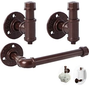 3 pack industrial pipe bathroom hardware accessories set, include 2 robe coat towel hook and 1 toilet paper holder for hanging. 1/2" inch threaded wall mounted rustic decor accessories kit (bronze)