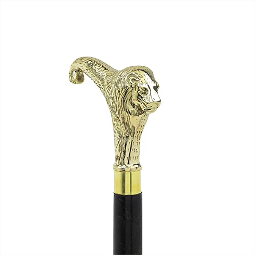 Halloween Vintage 36" Brass Walking Stick Solid Vintage Designer Lion Head Wooden Cane Antique Style 3 Fold Walking Stick