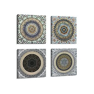 bathroom decor boho canvas wall art 4 panel mandala canvas print artwork for living room bedroom decoration (12"x12"x4, b)