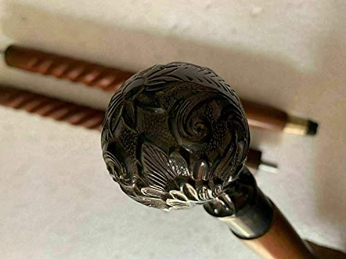 Brass Handmade Black Solid Brass Knob Design Handle Antique Style Wooden Walking Stick Cane Gift (3 Fold Wooden Walking Cane