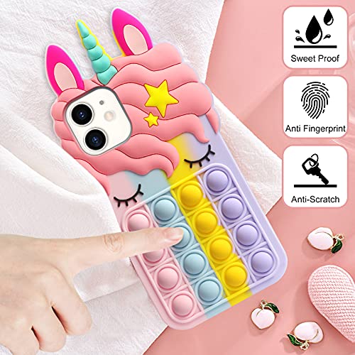 HoneyAKE Fidget Toys Phone Case for iPhone 11 Phone Case Bubble Bumper Protective Soft Silicone Shockproof Stress Reliever Pop Fun Phone Cover Shell Women Girls Case for iPhone 11 6.1 Inch, Rainbow