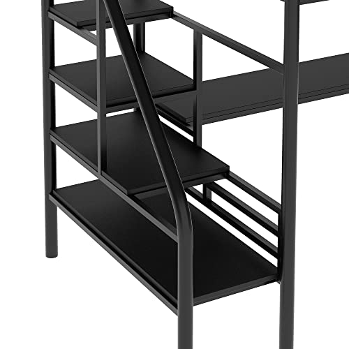 SOFTSEA Twin Metal Loft Bed with Stairs for Juniors High Loft Bed with Desk for Boys and Girls for Small Space, No Box Spring Needed