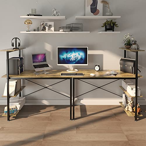 Computer Desk with Storage Shelves, 47 Inch Study Writing Table for Home Office with Reversible 4 Tier Bookshelf and Headphone Hook, Great for Working, Gaming and Writing