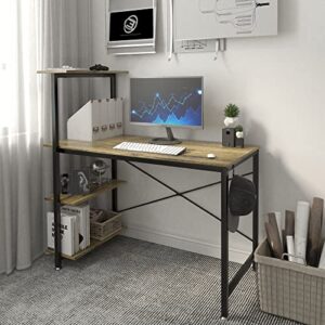 Computer Desk with Storage Shelves, 47 Inch Study Writing Table for Home Office with Reversible 4 Tier Bookshelf and Headphone Hook, Great for Working, Gaming and Writing