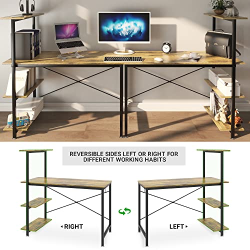 Computer Desk with Storage Shelves, 47 Inch Study Writing Table for Home Office with Reversible 4 Tier Bookshelf and Headphone Hook, Great for Working, Gaming and Writing