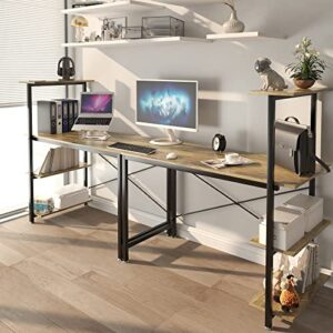 Computer Desk with Storage Shelves, 47 Inch Study Writing Table for Home Office with Reversible 4 Tier Bookshelf and Headphone Hook, Great for Working, Gaming and Writing