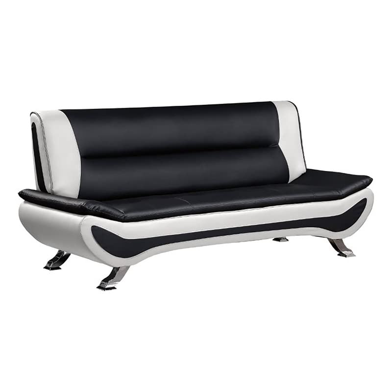 Pemberly Row Contemporary Faux Leather Sofa, 3 Seater Living Room Furniture Couch with Metal Legs, Low Armrest Sleeper Sofa in White and Black