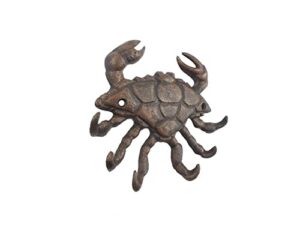 handcrafted nautical decor rustic copper cast iron decorative crab with six metal wall hooks 7"