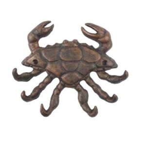 Handcrafted Nautical Decor Rustic Copper Cast Iron Decorative Crab with Six Metal Wall Hooks 7"