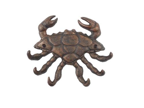 Handcrafted Nautical Decor Rustic Copper Cast Iron Decorative Crab with Six Metal Wall Hooks 7"