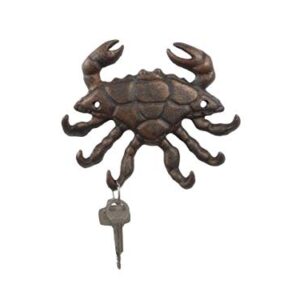 Handcrafted Nautical Decor Rustic Copper Cast Iron Decorative Crab with Six Metal Wall Hooks 7"