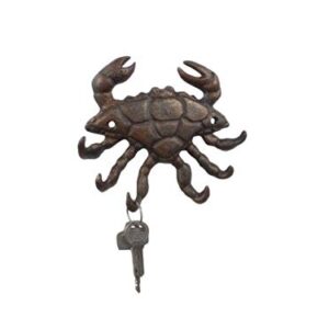 Handcrafted Nautical Decor Rustic Copper Cast Iron Decorative Crab with Six Metal Wall Hooks 7"