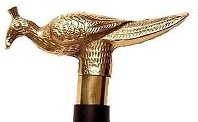 Halloween Handmade Brass Bird Designer Vintage Wooden Cane Walking Stick for Men & Women Stick (3 Fold Wooden Walking Cane )