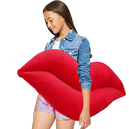 ELAINREN Lifelike Red Lips Shape Pillow Funny Plush 3D Lips Cushion Creative Hot Pink Lip Throw Pillow Decor for Sofa Couch Bed Car/Valentine's Day (25.6''x16.6'')