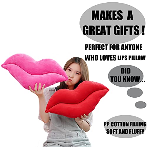 ELAINREN Lifelike Red Lips Shape Pillow Funny Plush 3D Lips Cushion Creative Hot Pink Lip Throw Pillow Decor for Sofa Couch Bed Car/Valentine's Day (25.6''x16.6'')