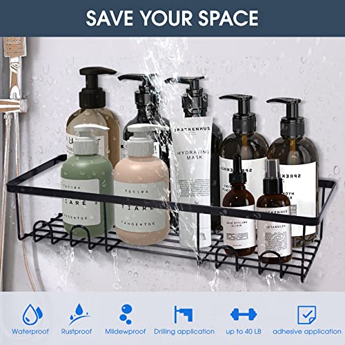 Huryfox 4 Pack Shower Caddy Hanging Bathroom Organizer Shelf Rust Proof Bathtub Accessories, Adhesive Basket Soap Rack Shampoo Toothbrush Holder Wall Organization (Black)