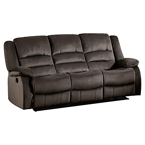 Pemberly Row 19" Transitional Microfiber Double Reclining Sofa in Chocolate