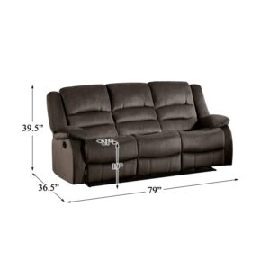 Pemberly Row 19" Transitional Microfiber Double Reclining Sofa in Chocolate