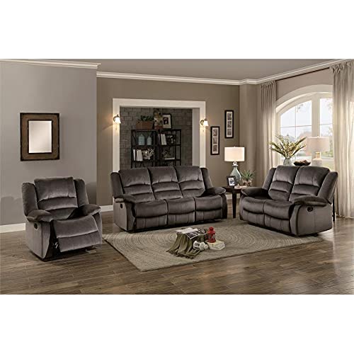 Pemberly Row 19" Transitional Microfiber Double Reclining Sofa in Chocolate