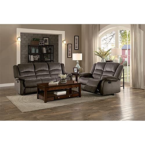 Pemberly Row 19" Transitional Microfiber Double Reclining Sofa in Chocolate