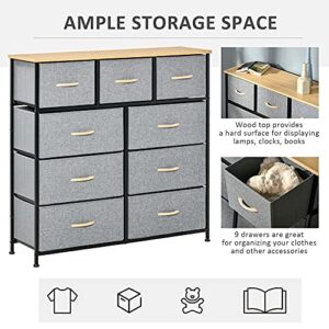 HOMCOM 9 Drawers Storage Chest Dresser Organizer Unit w/Steel Frame, Wood Top, Easy Pull Fabric Bins, for Bedroom, Hallway, Closet, Entryway, Oak & Grey