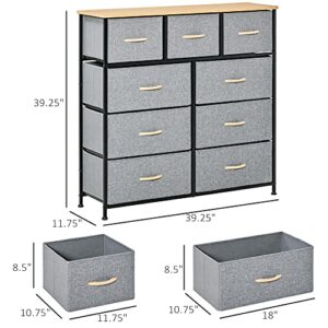 HOMCOM 9 Drawers Storage Chest Dresser Organizer Unit w/Steel Frame, Wood Top, Easy Pull Fabric Bins, for Bedroom, Hallway, Closet, Entryway, Oak & Grey