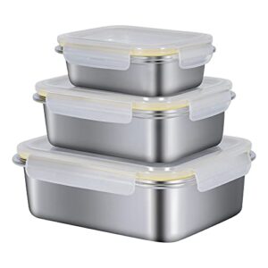 tikafu 18/8 stainless steel food containers | food preservation lunch box | leak proof stackable light and easy storage | set of 3 (21oz/43oz/76oz) | bpa free, b4200