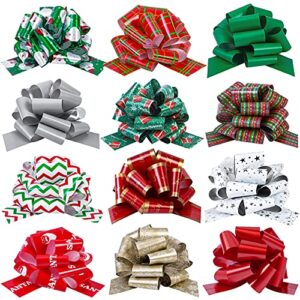 12 pcs christmas bows for gift wrapping, large pull bows for present, accessory for xmas gifts, bouquet, basket, bottles gifts decoration, gift wrapping and present decor