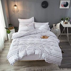 amazon brand – pinzon seersucker duvet cover set,100% cotton yarn dyed seersucker duvet cover set,3 pieces textured stripe bedding set - multi queen